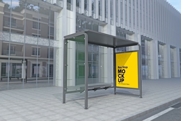 Evening View Bus Stop Sign mockup Template (2386637)