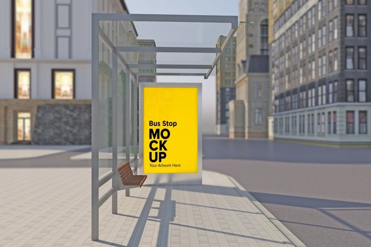 Evening View Bus Stop Signage mockup Template (2386655)