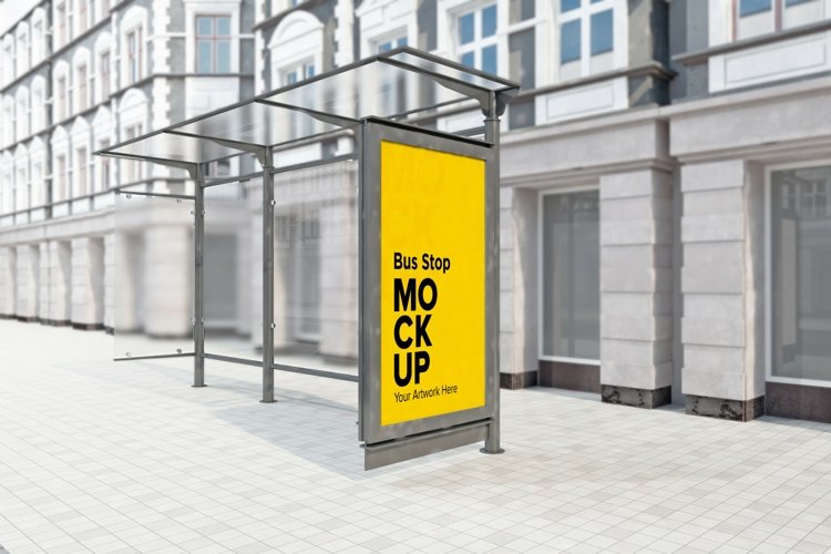 City Bus Stop with 2 Signage mockup (2386675)