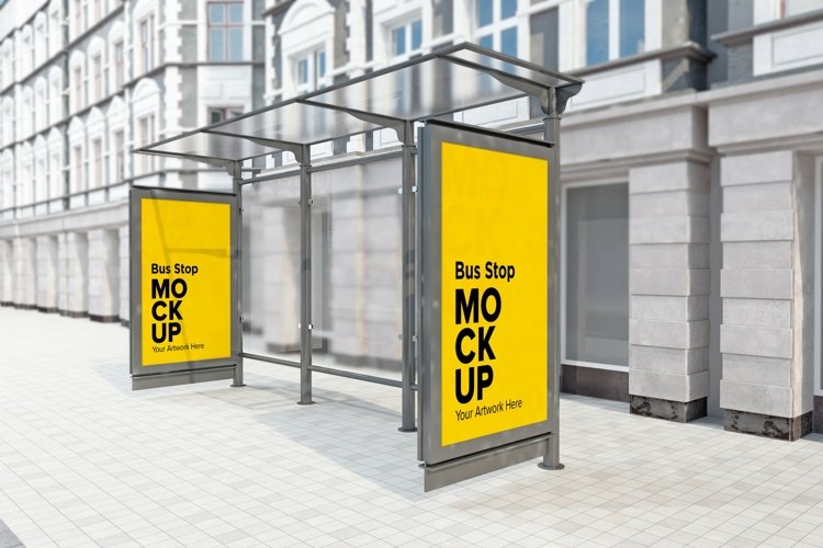 City Bus Stop with 2 Sign mockup Template (2386683)