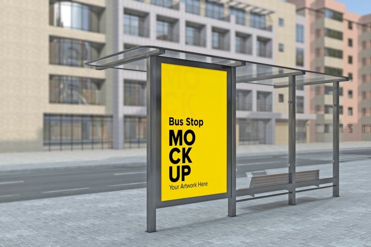 Evening View Bus Stop Sign mockup Template (2386709)