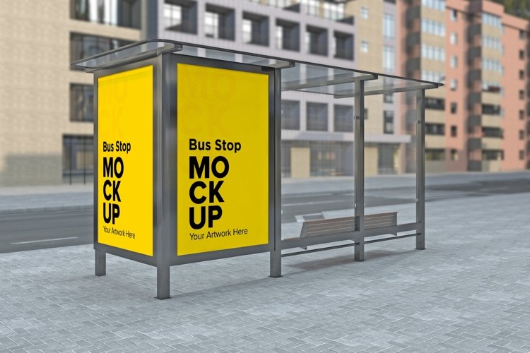 City Bus Stop with 2 Signage mockup (2386717)