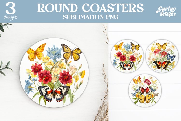 Butterflies Coaster Sublimation, Vintage Round Coaster