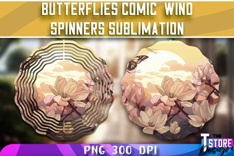 Butterflies Comic Wind Spinners Sublimation | PNG (2914249)