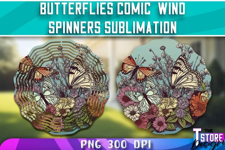 Butterflies Comic Wind Spinners Sublimation | PNG (2914239)