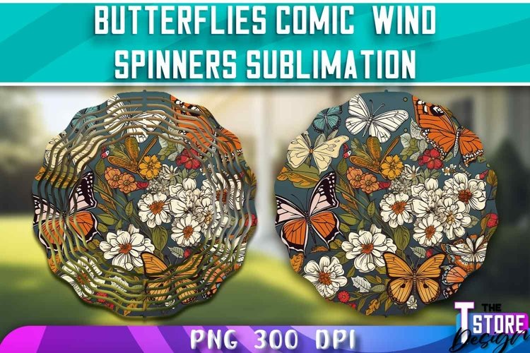 Butterflies Comic Wind Spinners Sublimation | PNG (2914240)