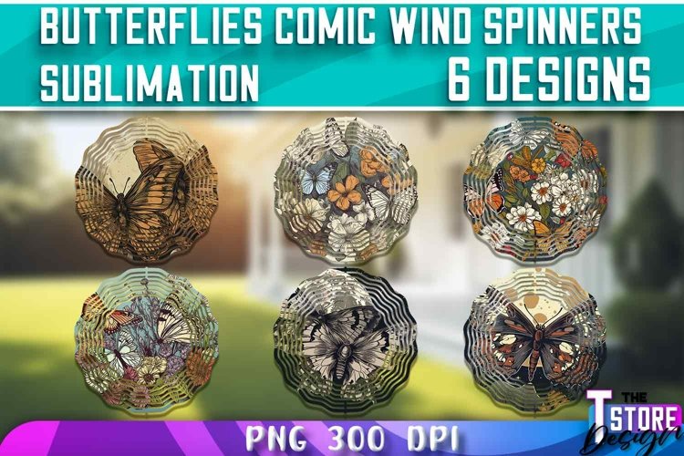 Butterflies Comic Wind Spinners Sublimation | PNG (2914247)