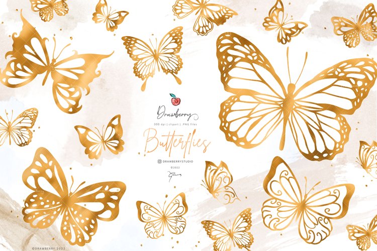 Gold Butterflies Clipart / 9 Golden Butterfly Wings cp142