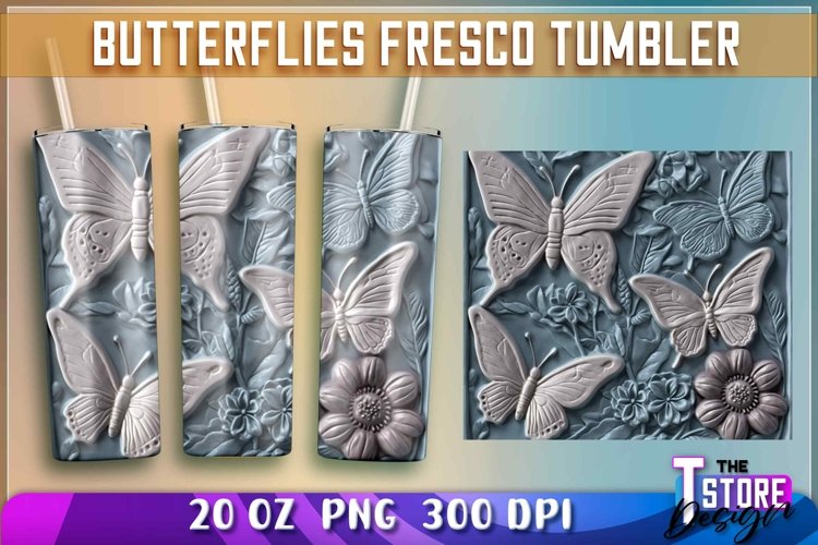 Butterflies Fresco Tumblers Wrap 20 oz. | PNG (2883531)