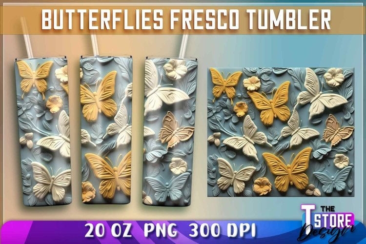Butterflies Fresco Tumblers Wrap 20 oz. | PNG (2883534)