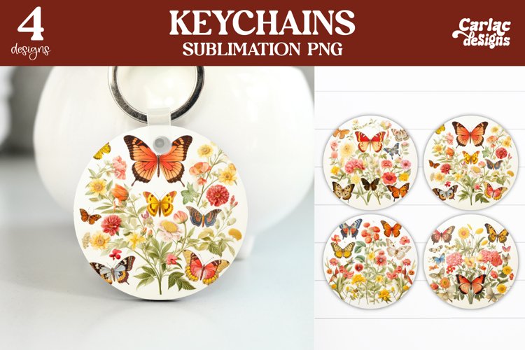 Butterflies Keyring Sublimation, Round Keyring Design