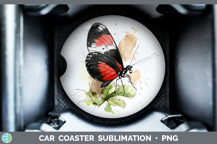 Postman Butterflies Sketch Car Coaster Sublimation Design