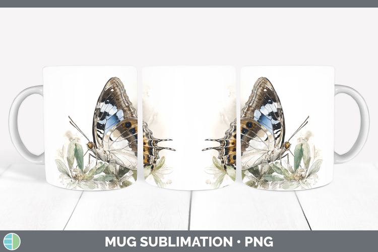 Tailed Emperor Butterflies Sketch Mug Wrap Sublimation Desig
