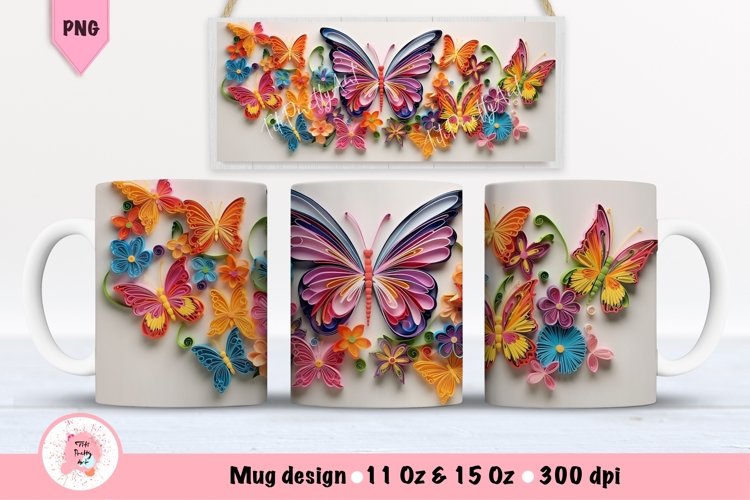 Butterfly 3D Mug Wrap For 11 oz and 15 oz