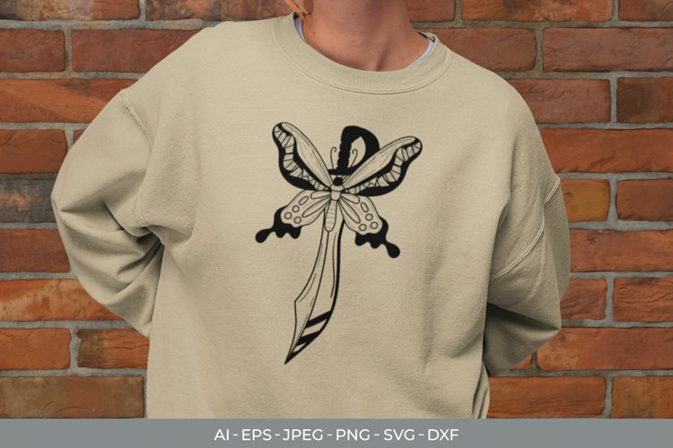 Butterfly and Dagger for T-Shirt Design