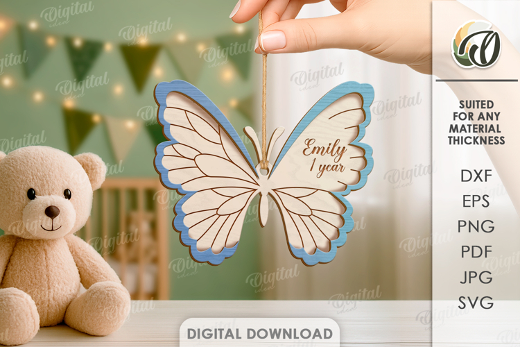 3D Butterfly Laser Cut. Hanging Nursery Decor SVG (6433704)