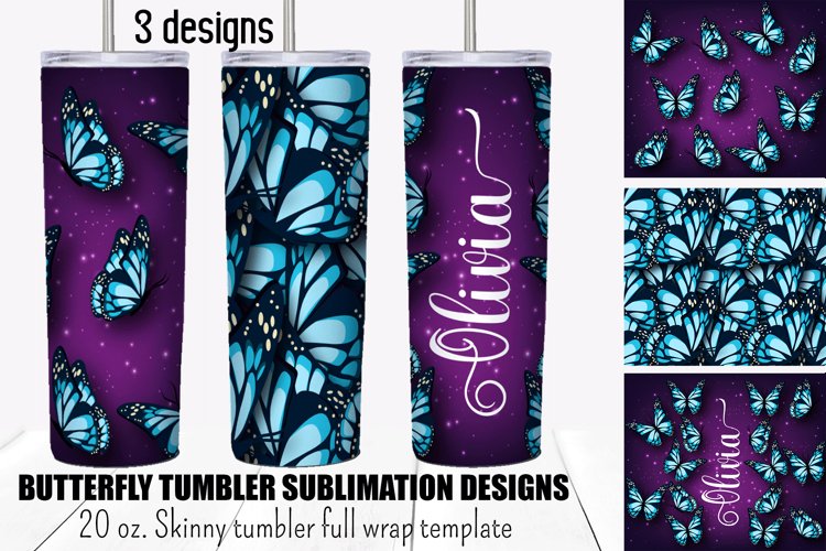 Drawing Illustration 20 Oz Skinny Tumbler Pink Butterfly Wrap 