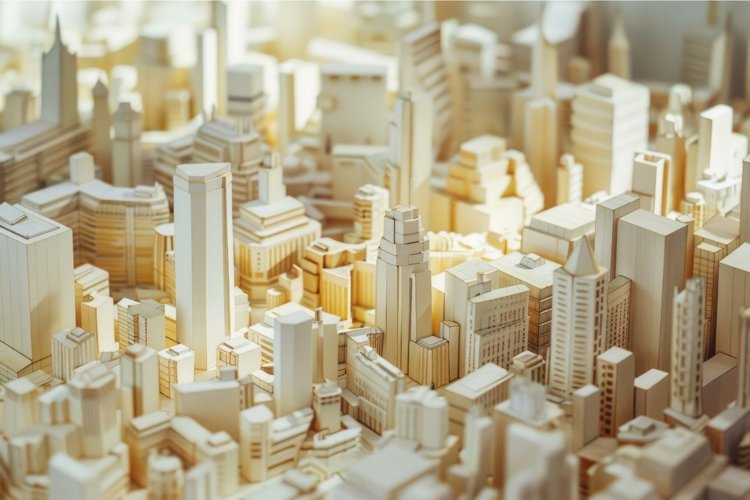 Miniature cityscape model in warm light