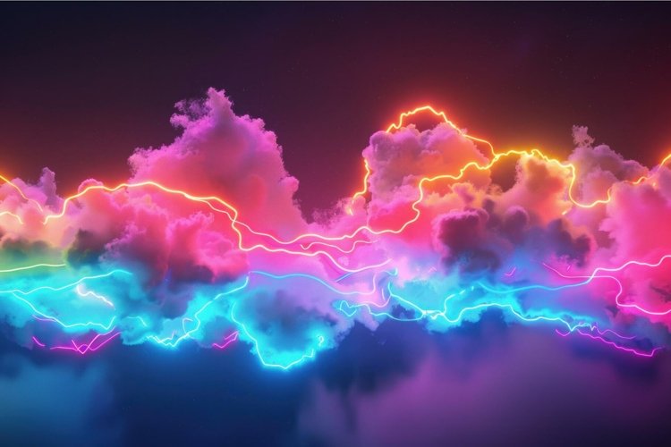Vivid neon cloudscape in surreal sky