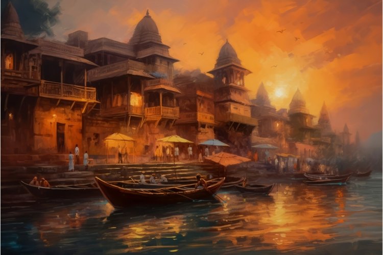 Ancient varanasi city. Generate AI (3722928)