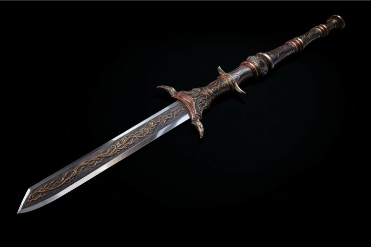Sharp Ancient sword fantasy silver. Generate Ai