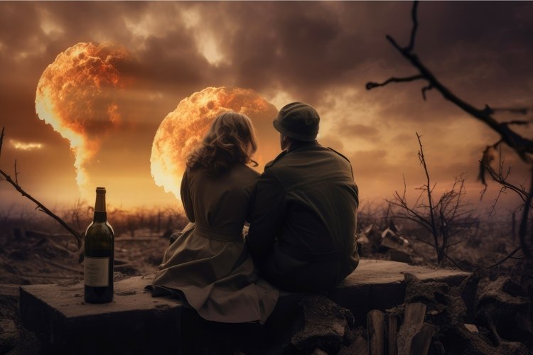 Apocalyptic couple moment. Generate Ai