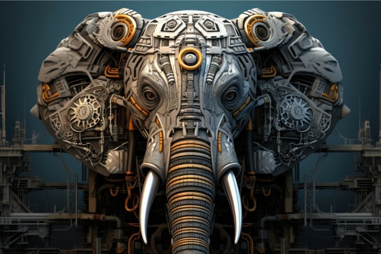 Artificial Ai elephant head. Generate Ai