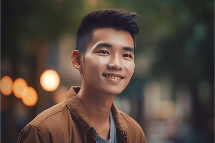 Asian young man portrait studio. Generate Ai