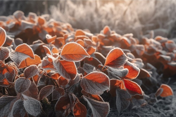 Frosty orange bush leaves. Generate ai