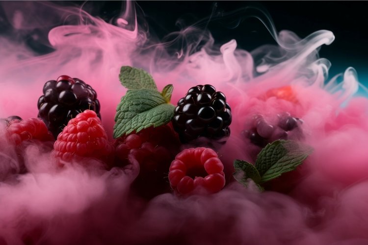 Berries decorated pink smoke. Generate Ai (3634395)