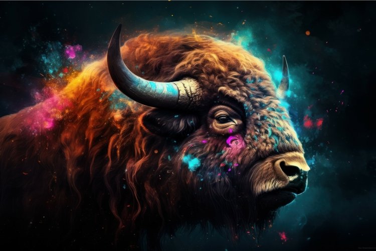Colorful bison splashes. Generate Ai (3494477)
