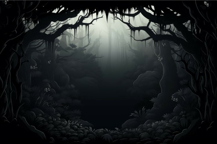 Black comic style frame forest. Generate Ai