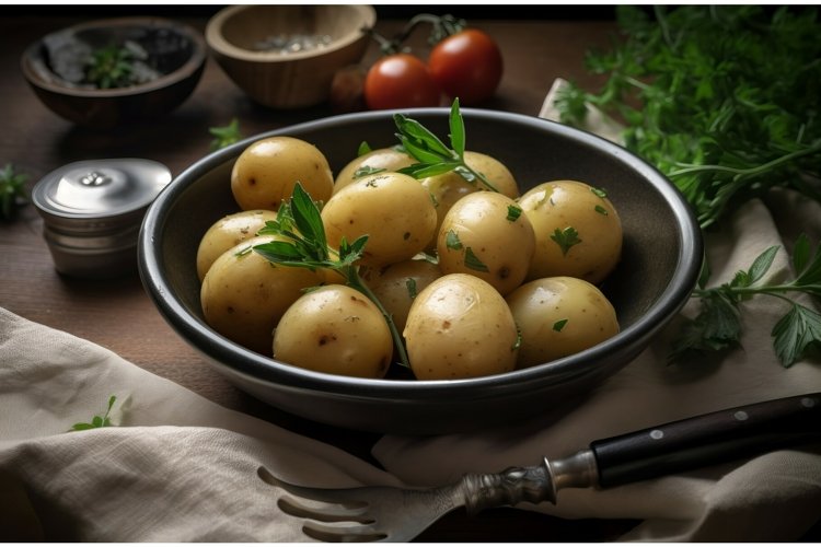 Boiled potatoes bowl. Generate ai
