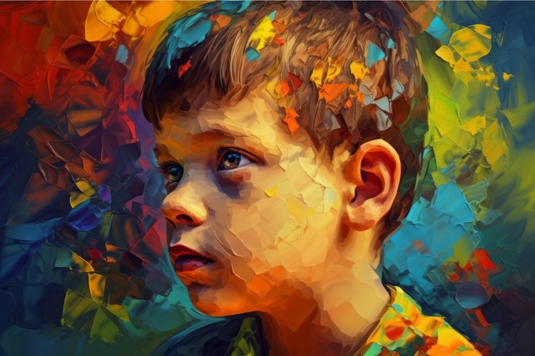 Boy portrait colorful paint. Generate Ai