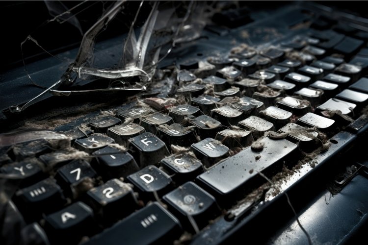 Broken keyboard closeup photo. Generate ai