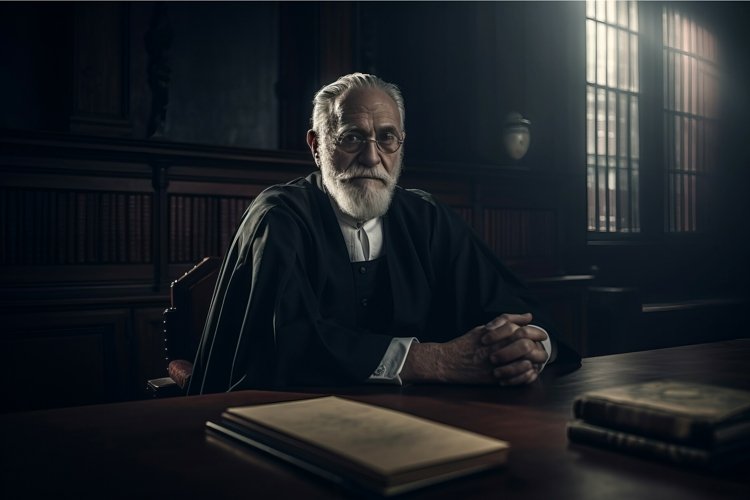 Brooding man looming desk. Generate AI
