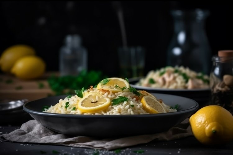 Chicken risotto served. Generate Ai