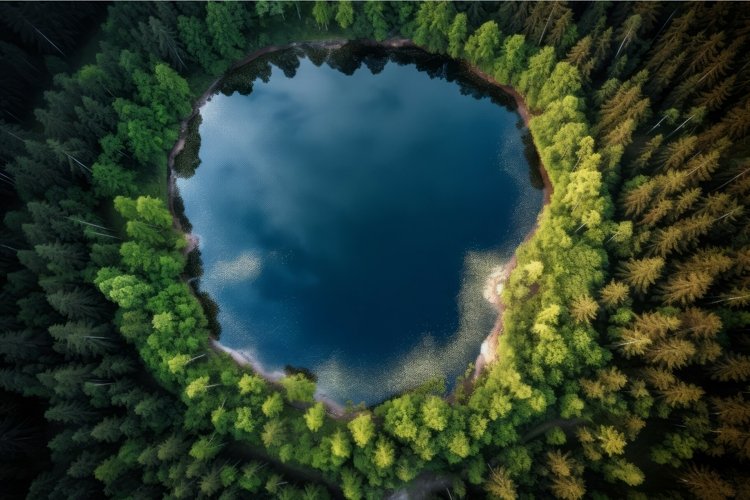 Circular lake forest. Generate Ai