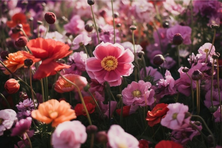 Bountiful Wild field of flowers. Generate Ai