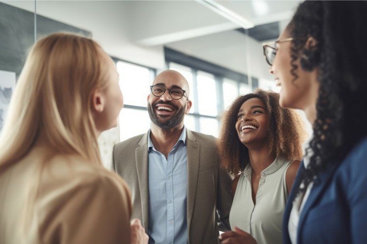Collective office smile group. Generate Ai