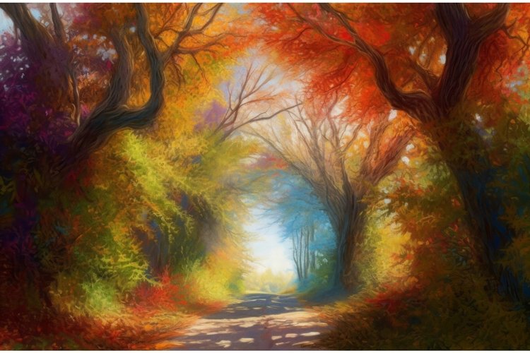 Colorful trees arched scenic. Generate Ai