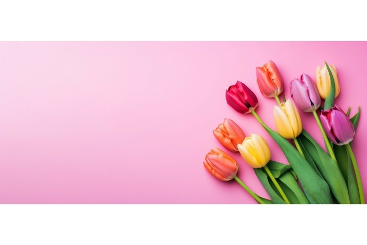 Colorful tulips banner. Generate Ai