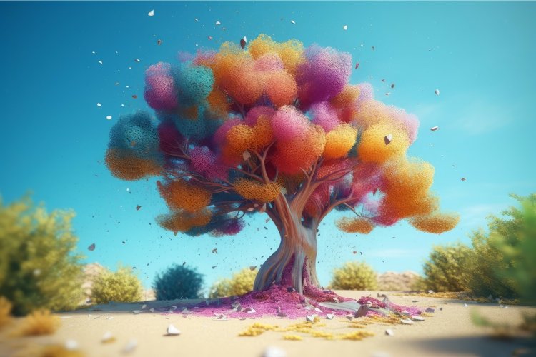 Colorful unreal fantastic tree. Generate Ai