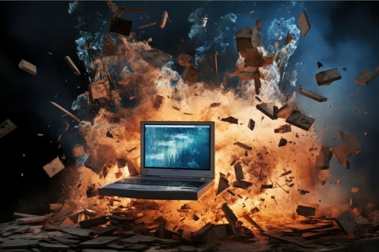 Destructive Computer desktop exploding. Generate Ai Destructive Computer desktop exploding. Generate Ai