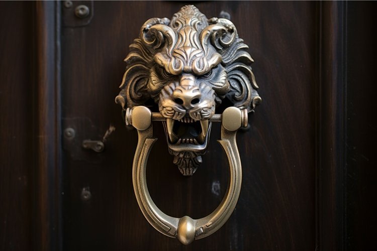 Intricate Decorated handle knocker. Generate Ai