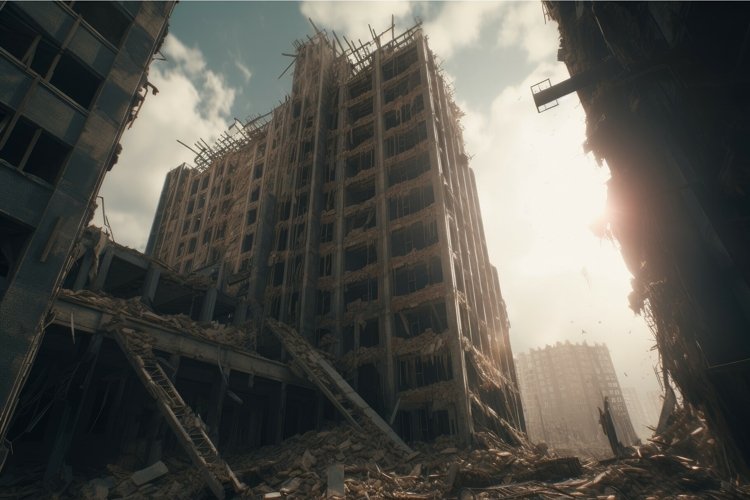 Destroyed skyscrapers street. Generate Ai (3507247)