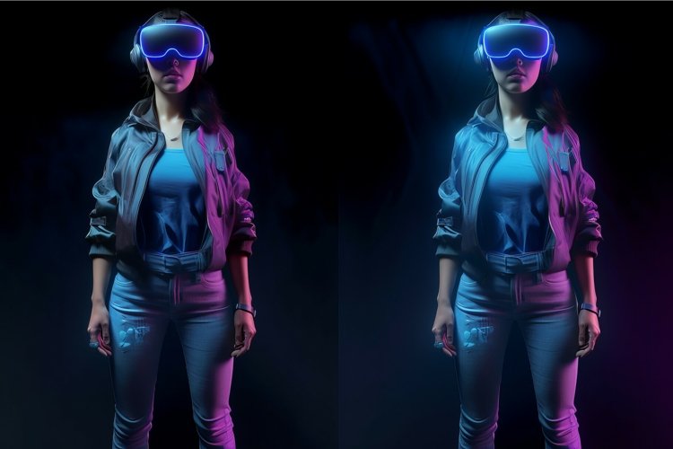 Double woman in vr glasses. Generate Ai