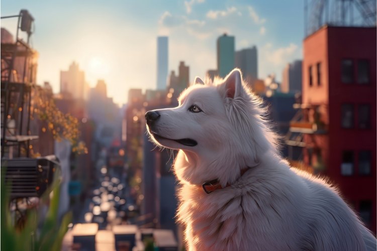 Dog animation city funny view. Generate Ai