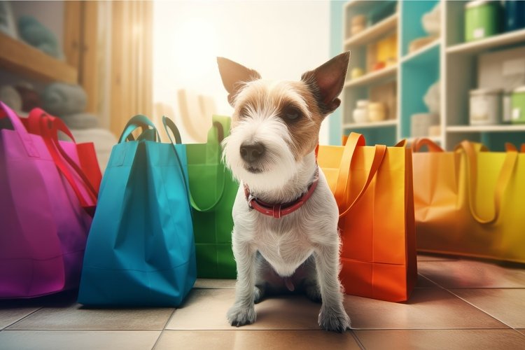 Dog shopping bags. Generate Ai