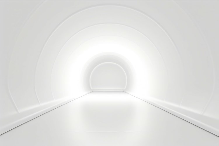 Empty white tunnel bright view contrast. Generate Ai